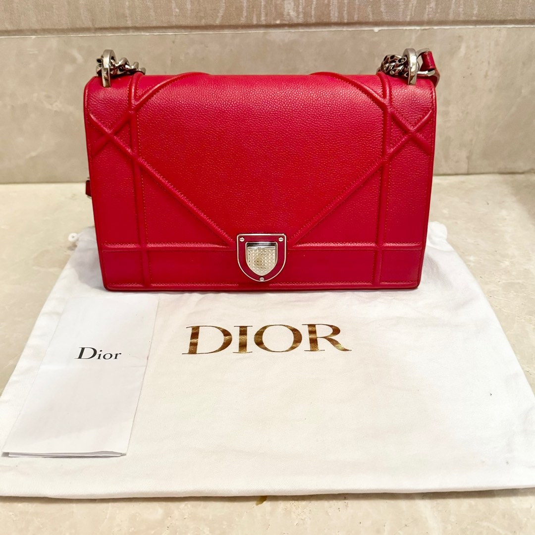 CHRISTIAN DIOR DIORAMA MEDIUM GRAINED RED SHW With Receipt Madrid ...