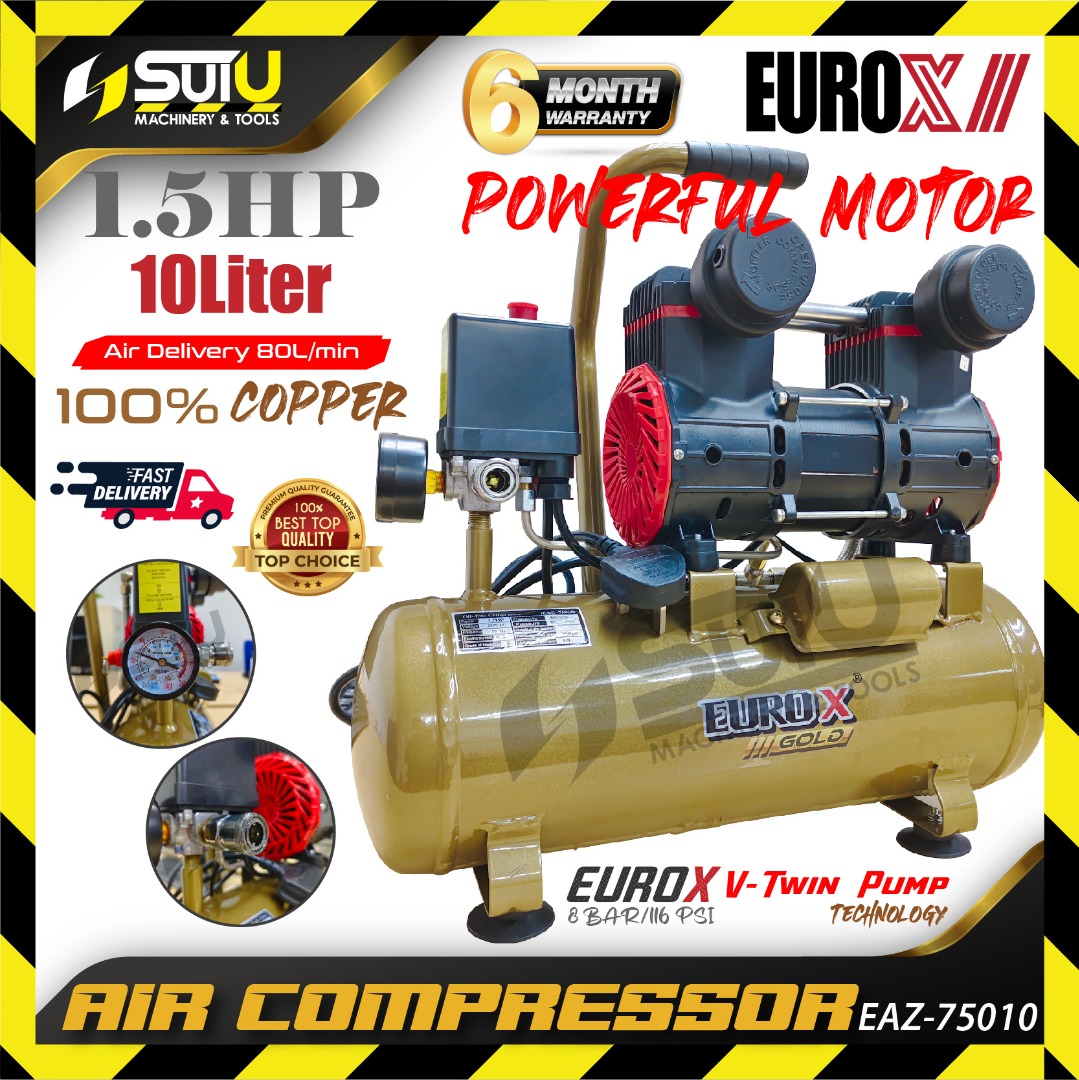 [COMPRESSOR ONLY] EUROX EAZ-75010 / EAZ75010 1.5HP 8Bar 10L Air Compressor / Kompressor 2850RPM ...