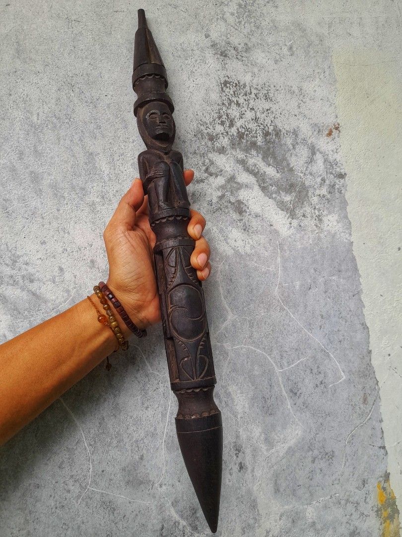 Barang antik kuno lawas DAYAK Patung Tongkat asli primitif alat ritual ...