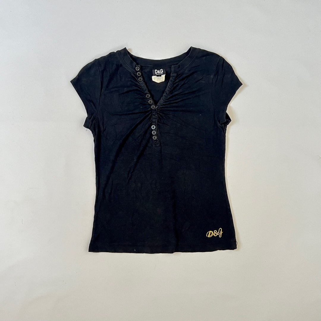 D&G multi-buttons y2k embroidered logo top, Luxury, Apparel on Carousell