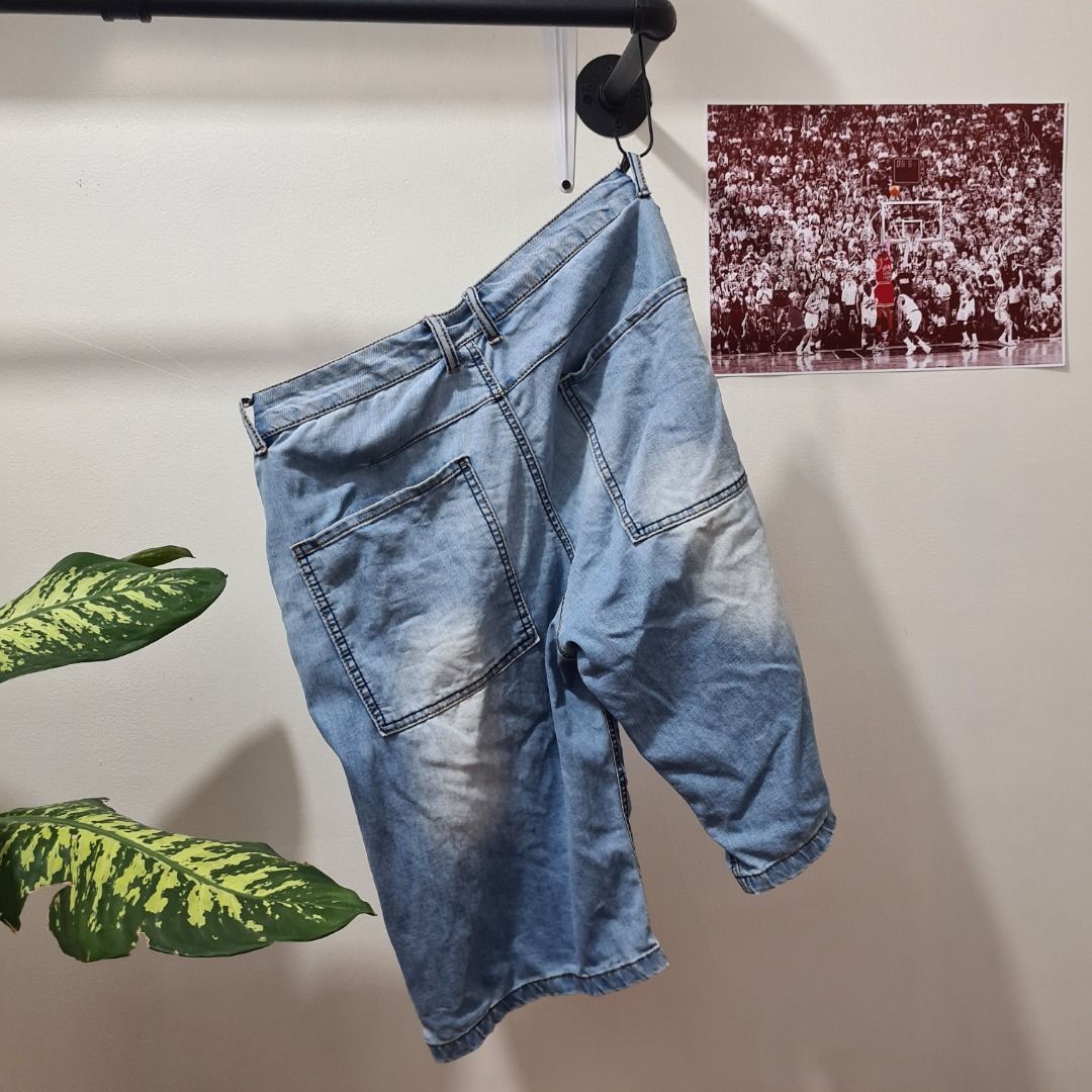 Double Knee Pocket Inspired Light Washed Blue Jorts, Men's Fashion ...