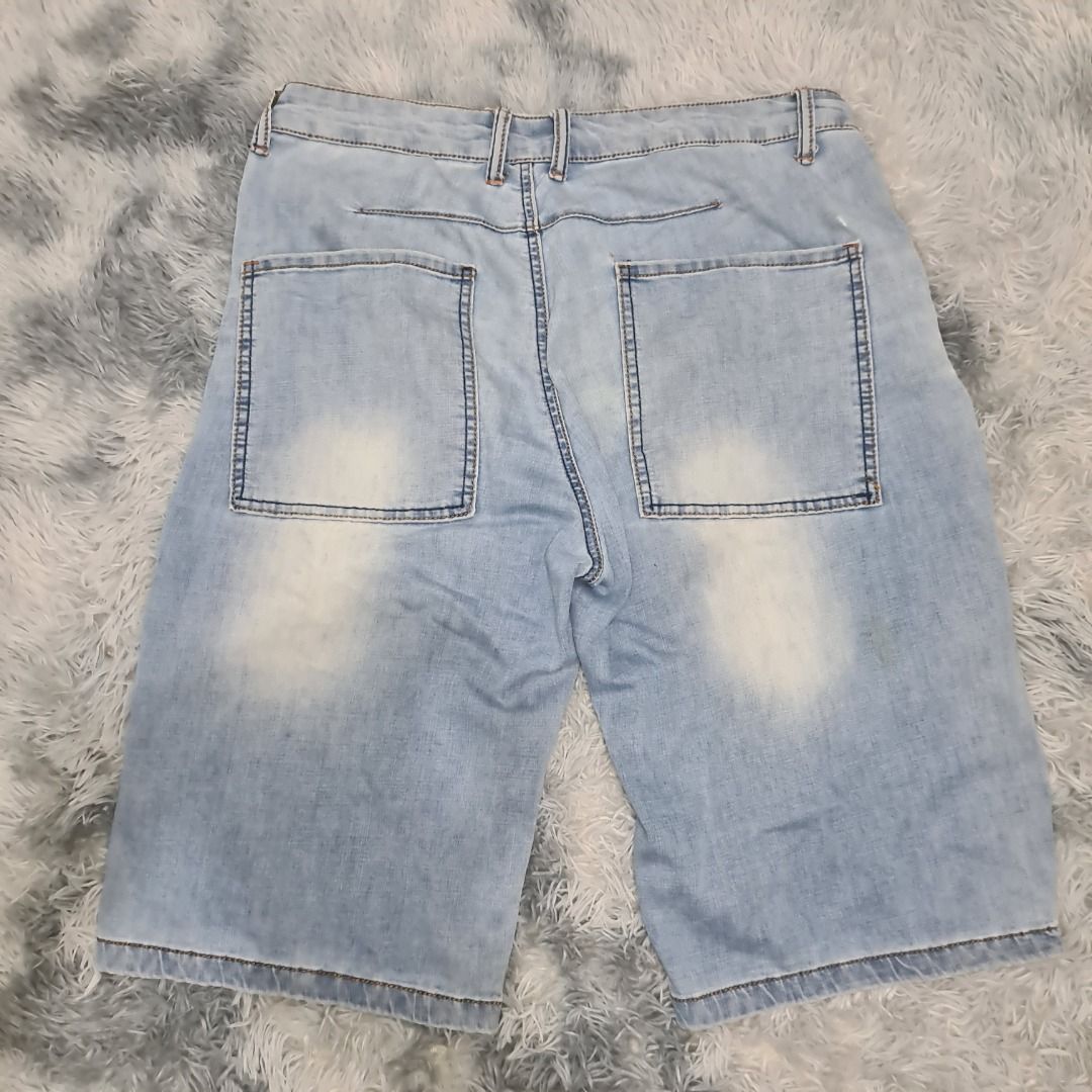 Double Knee Pocket Inspired Light Washed Blue Jorts, Men's Fashion ...
