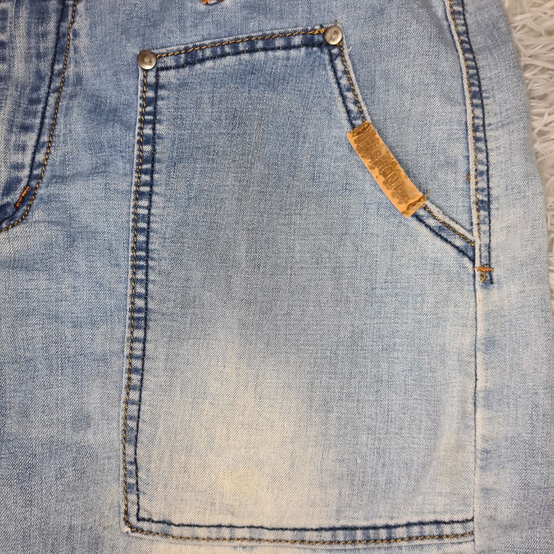 Double Knee Pocket Inspired Light Washed Blue Jorts, Men's Fashion ...