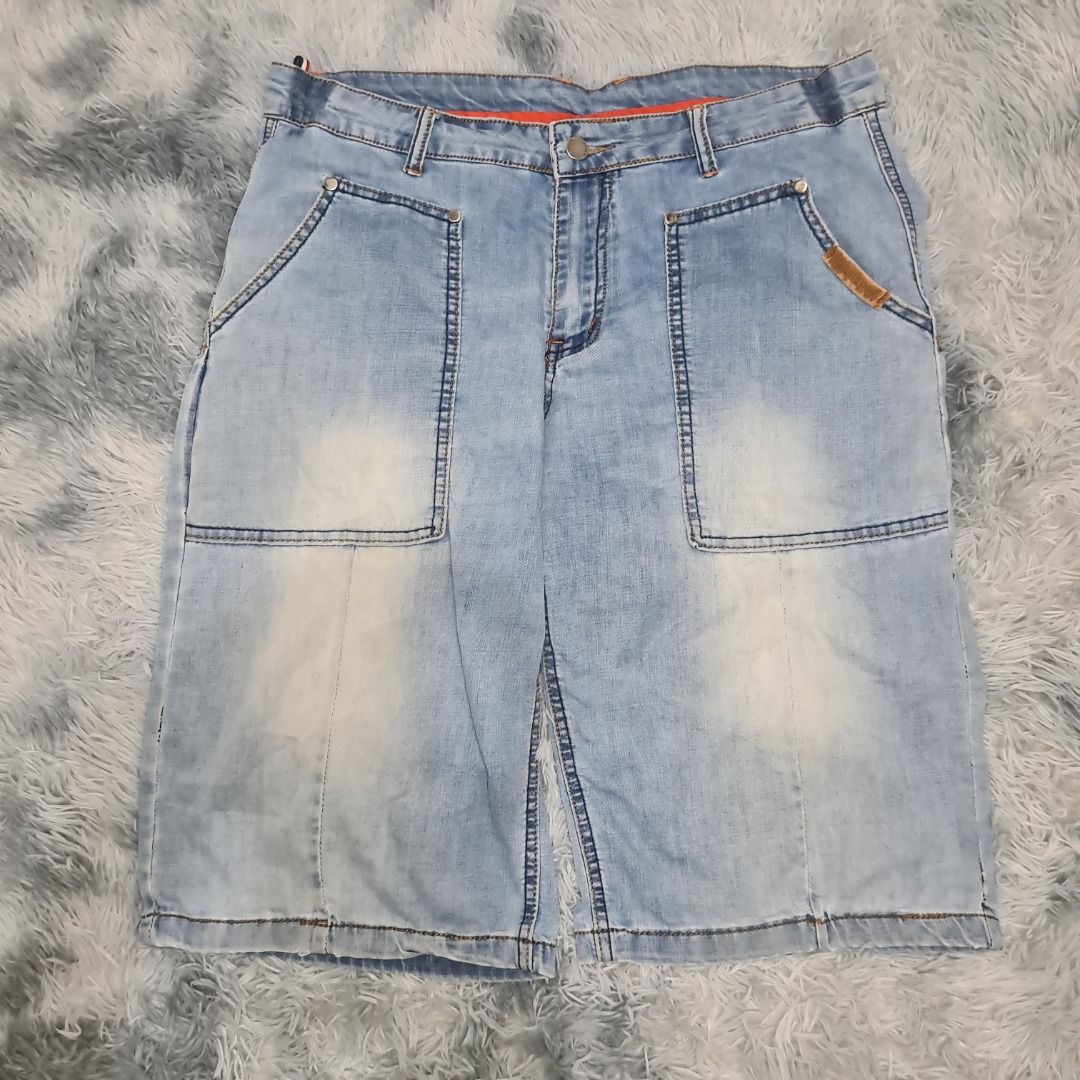 Double Knee Pocket Inspired Light Washed Blue Jorts, Men's Fashion ...