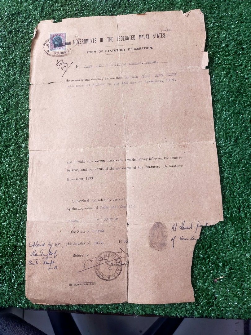 Form statutory declaration 1938, Hobbies & Toys, Collectibles ...