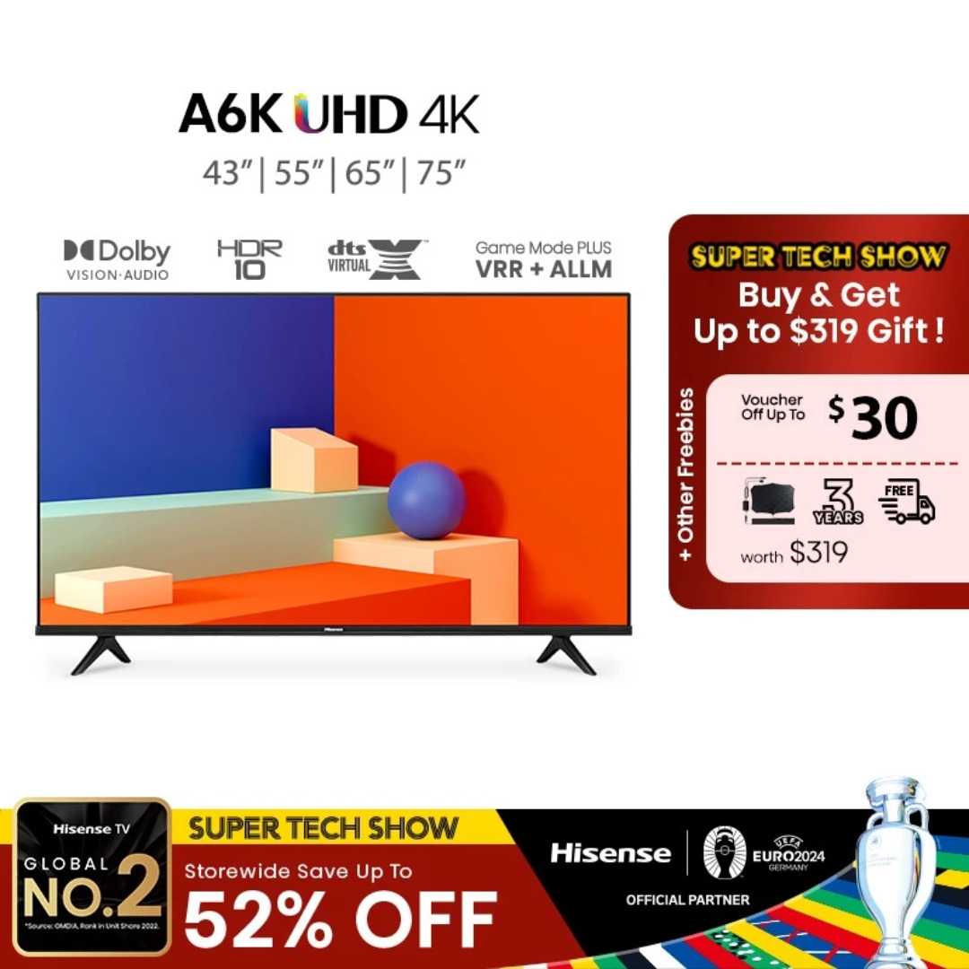 Hisense A6K Smart TV 43 55 65 75 inch | 4K UHD | Direct Full Array | AI ...