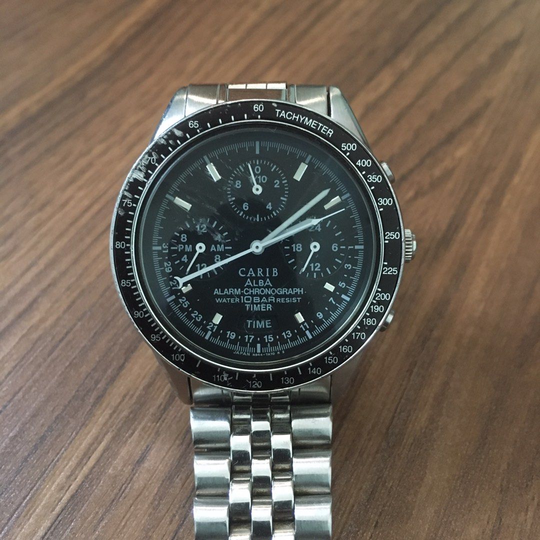 jam Seiko Alba Carib rare JDM speedmaster chronograph date pointer ...