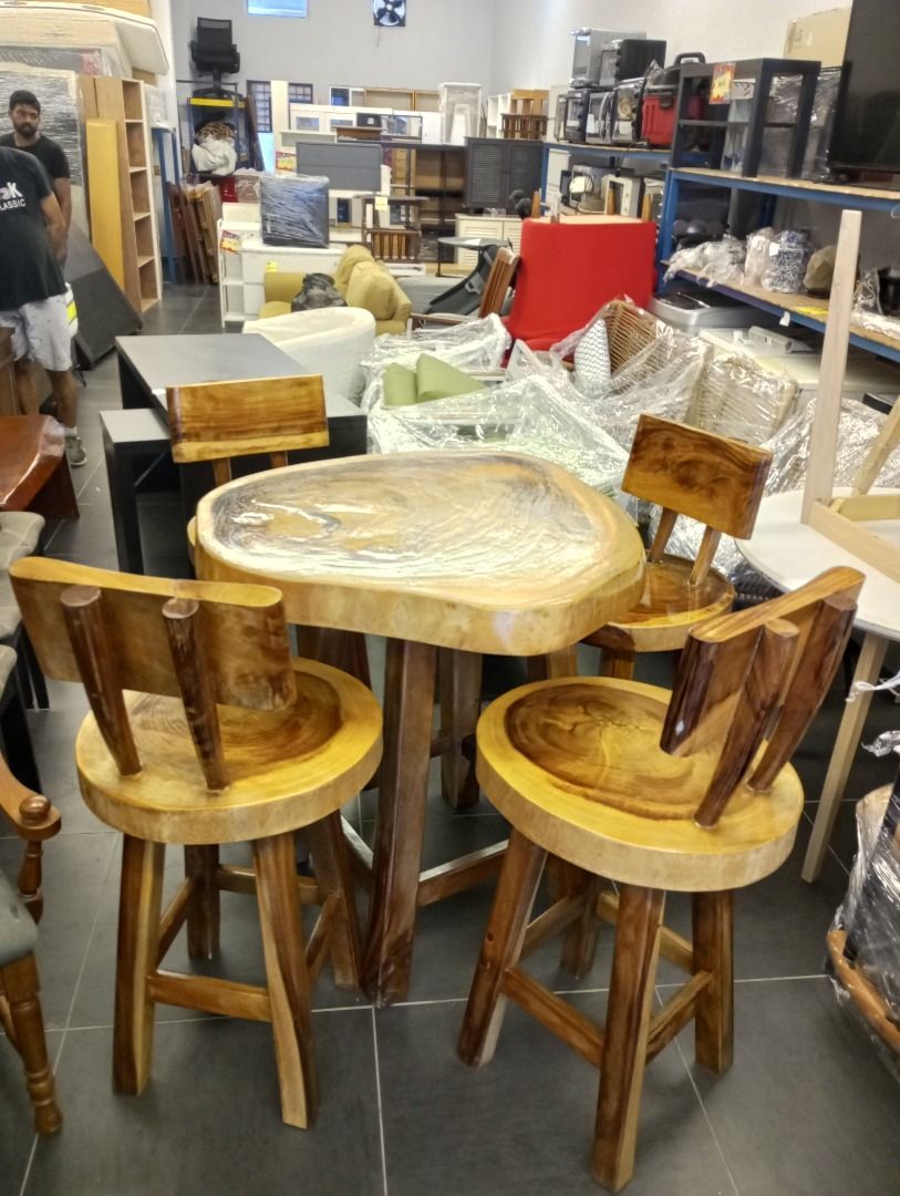 (NEW) Burmese Teak Tree Slab Solid Wood Outdoor Bar Table | (BARU) Meja ...