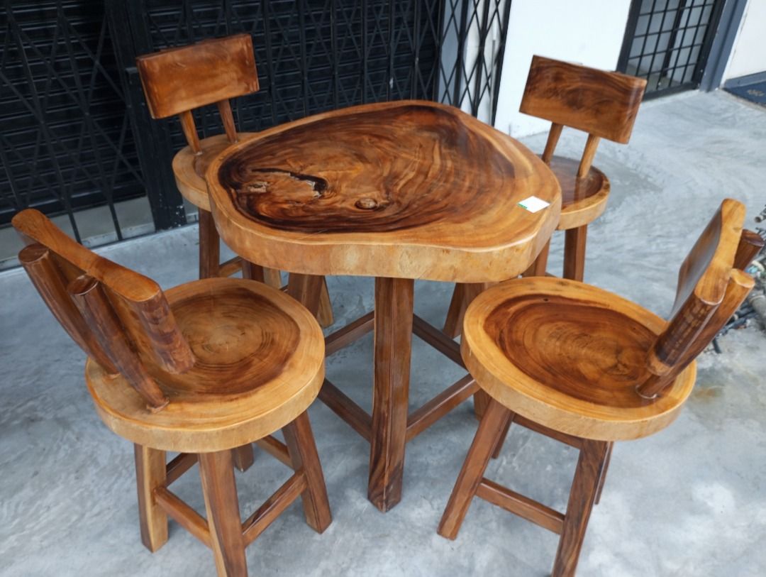 (NEW) Burmese Teak Tree Slab Solid Wood Outdoor Bar Table | (BARU) Meja ...