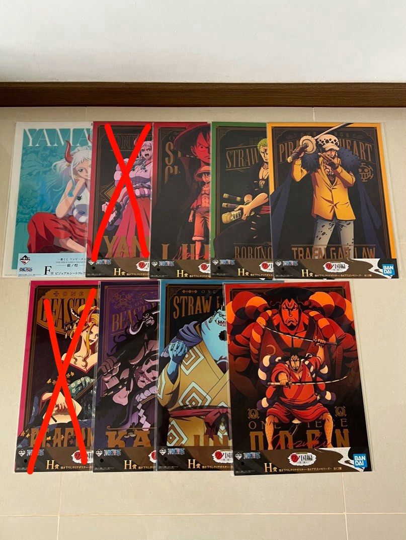 One piece kuji plastic posters Luffy law zoro yamato kaido oden jimbei ...