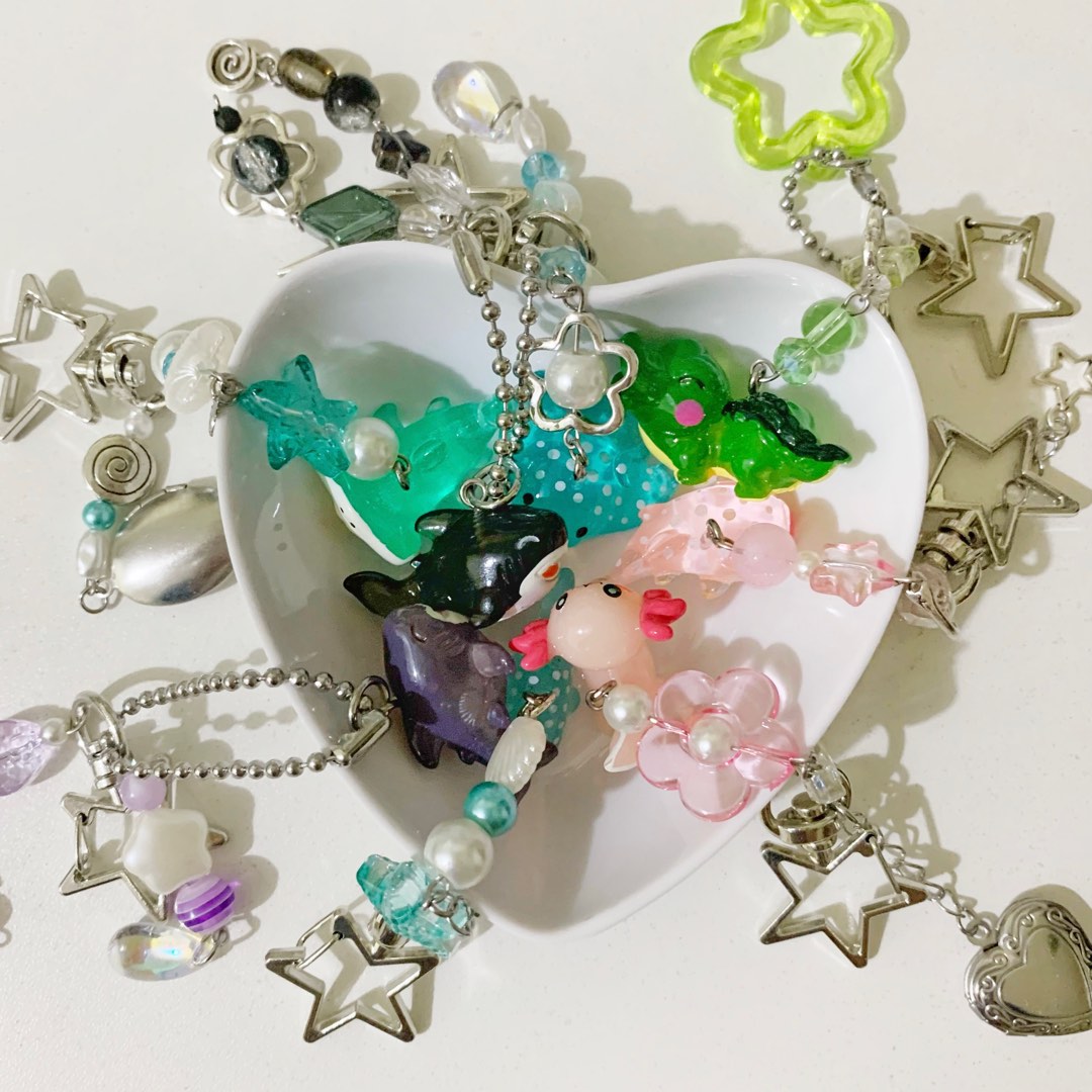 sea creatures / underwater themed beaded keychain (axolotl , whale ...
