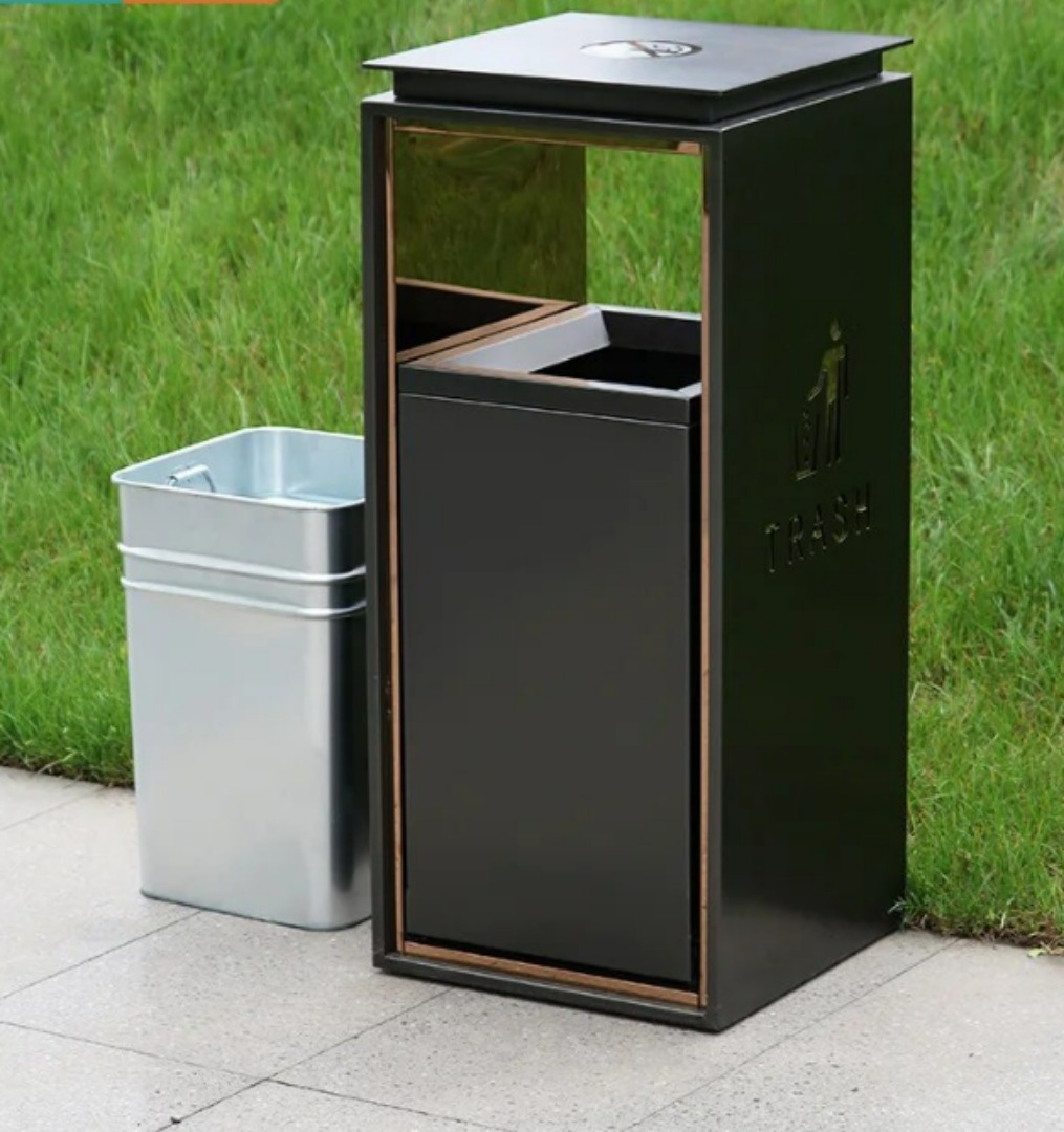 Stainless Steel Black Gold Hotel Lobby Trash Bin, Furniture & Home ...