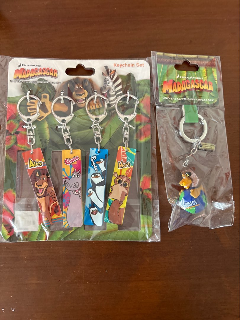 Universal studios DreamWorks Madagascar keychains set & Alex lion key ...