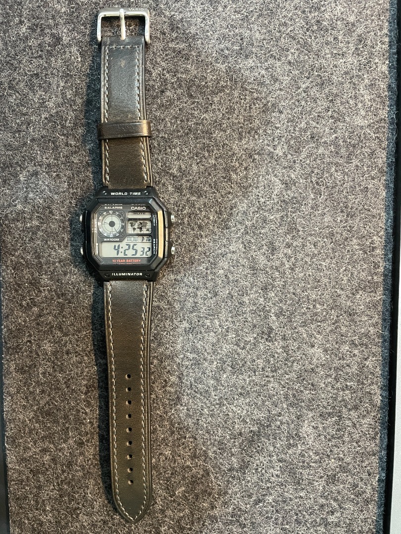 Casio Royale AE-1200WH with Upgraded Premium Leather Strap, Men's ...