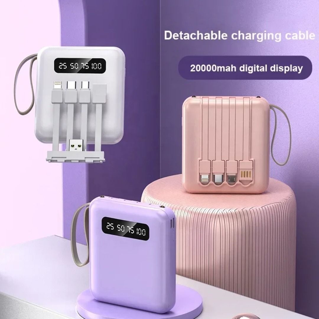 Mini Power bank 20000mAh with 4in1 DETACHABLE Cables Micro Type C and ...