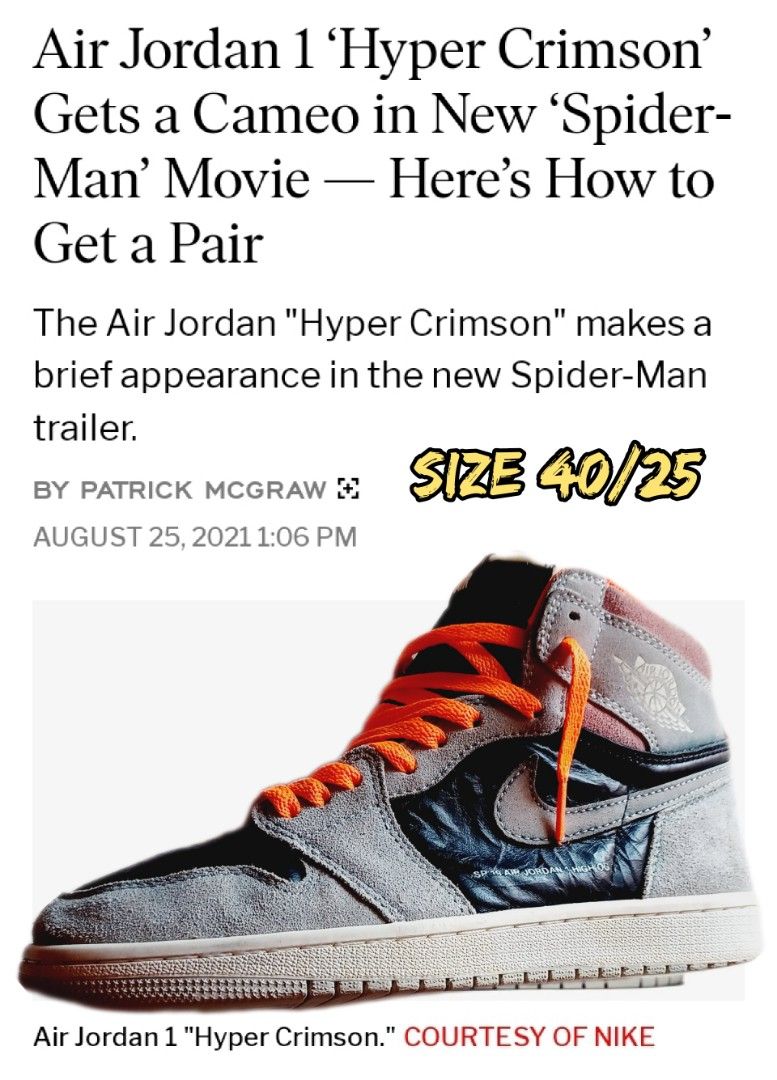 Nike air jordan 1 retro high grey "hyper crimson", Fesyen Pria, Sepatu ...