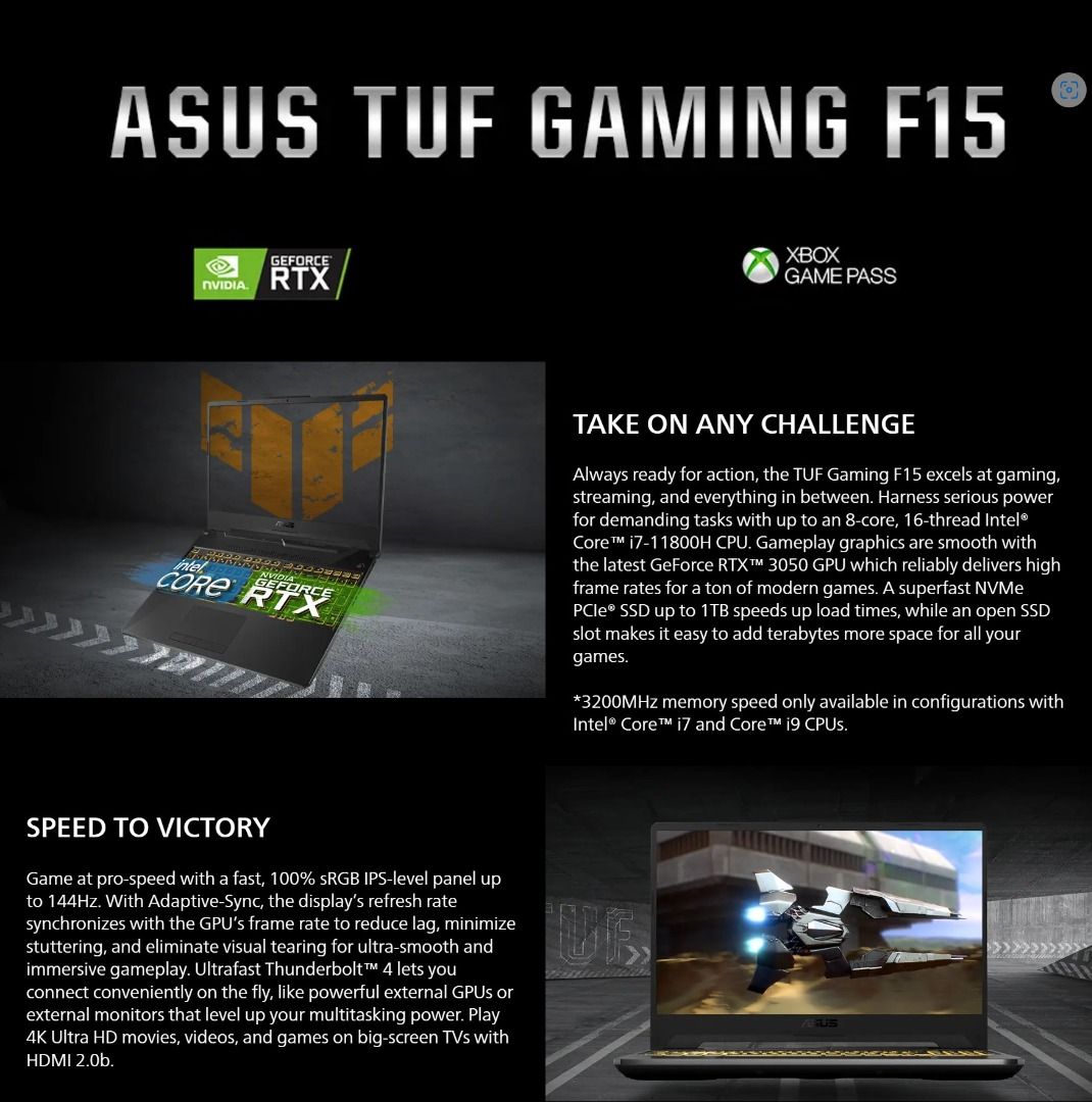 [BMC] Asus TUF Gaming F15 FX506HF-HN019W (Intel i5-11400H(6C/12T)/RTX2050 4GB DDR6/32GB DDR4 ...