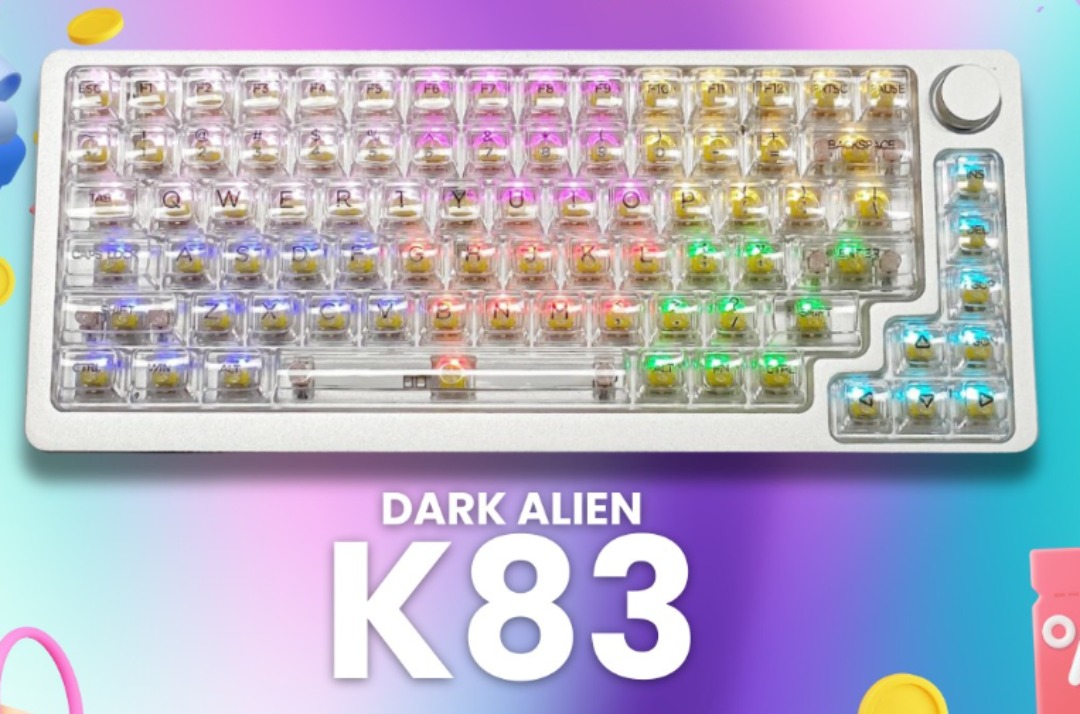 Dark Alien K83 Transparent Crystal Clear Wireless Keyboard Tri-Mode ...