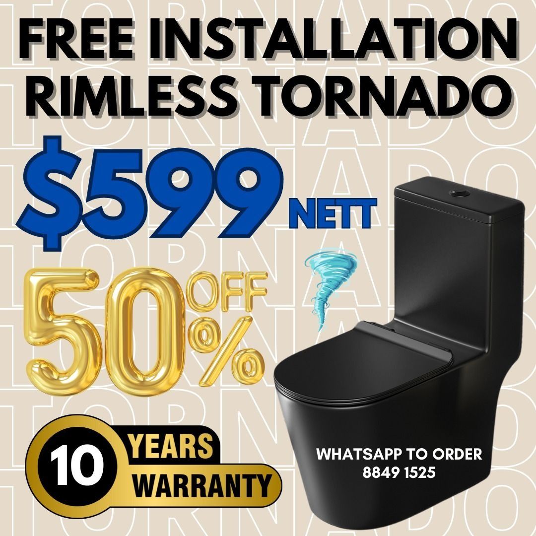 FREE INSTALL TORNADO RIMLESS MATTE BLACK ONE PIECE TOILET BOWL ...