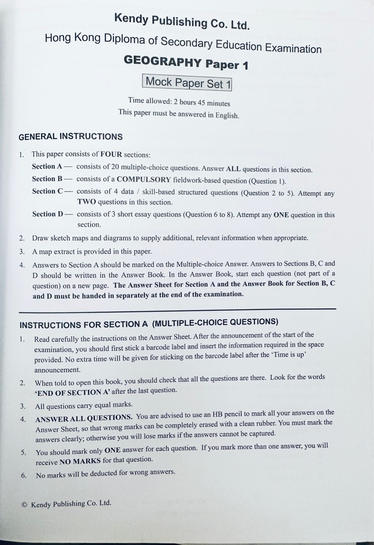 Geography mock paper 1 with map and answers, 興趣及遊戲, 書本 & 文具, 教科書 ...
