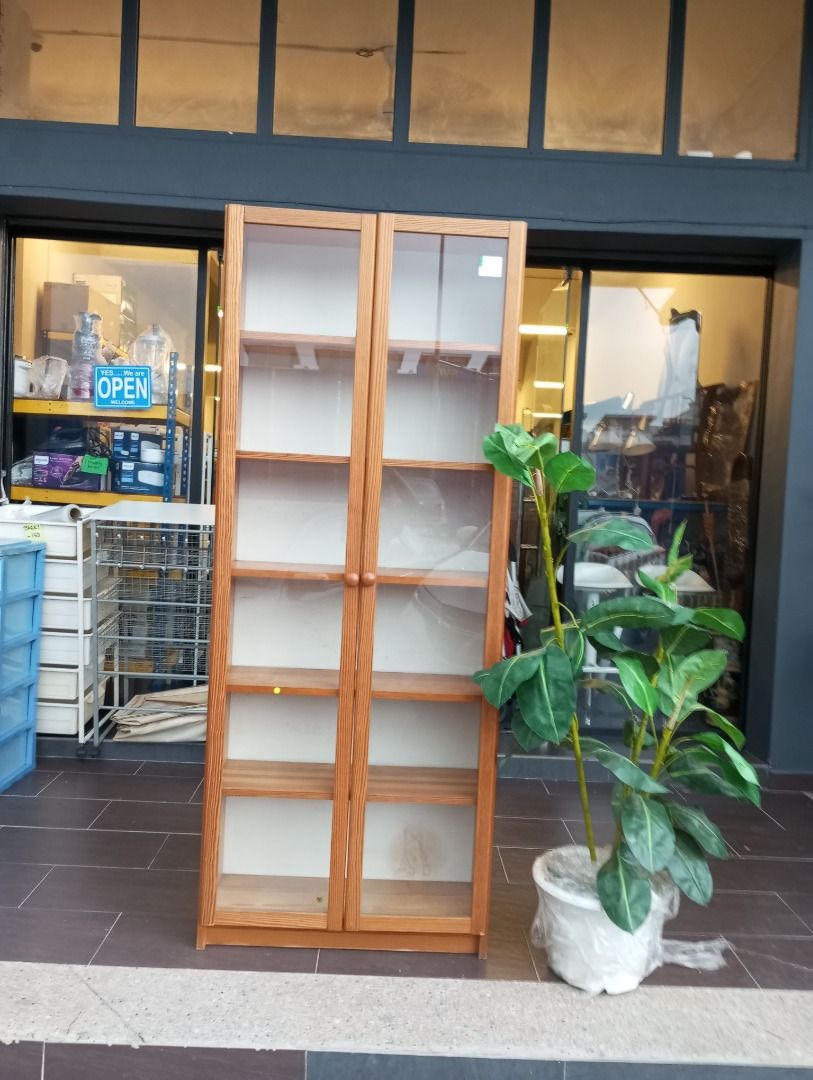 IKEA BILLY / OXBERG Bookcase with glass doors, oak effect, | Rak Buku ...