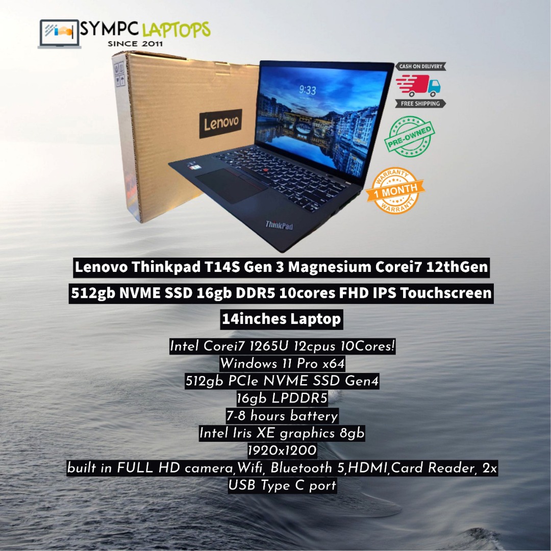 Lenovo Thinkpad T14S Magnesium Gen 3 Corei7 12thGen 512gb NVME SSD 16gb ...
