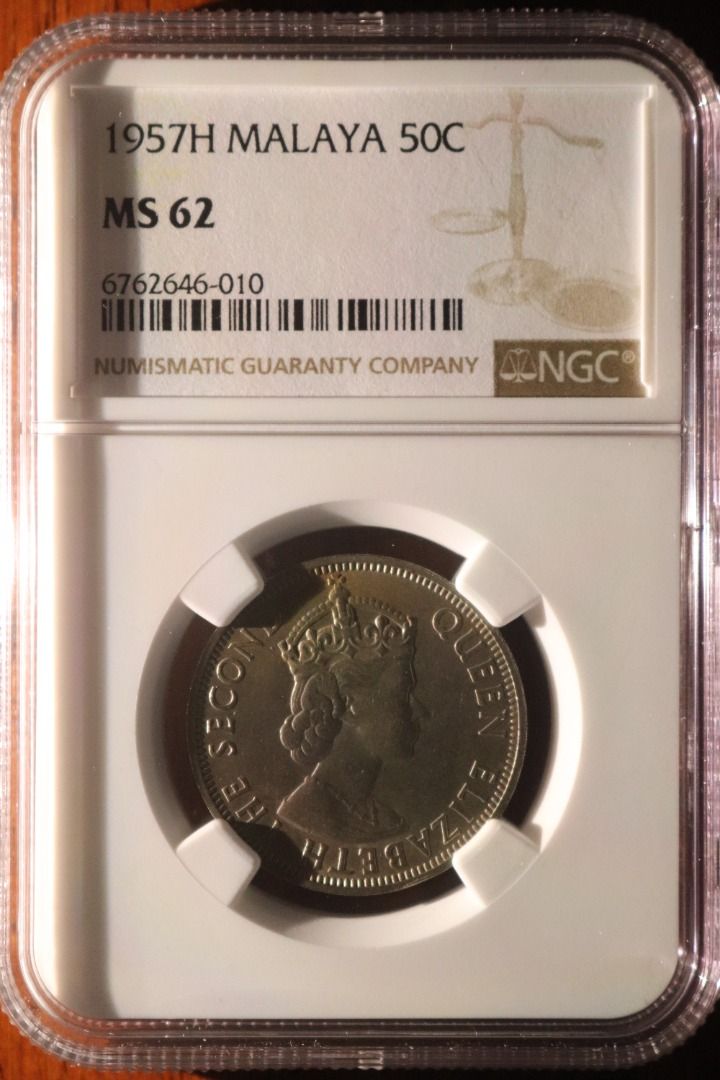 Malaya & British Borneo MS62 UNC 50C Year 1957H Graded Uncirculated Fifty Cents Coin QEII / Duit ...
