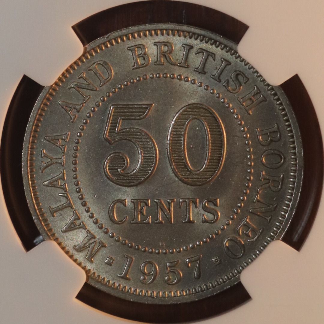 Malaya & British Borneo MS62 UNC 50C Year 1957H Graded Uncirculated ...