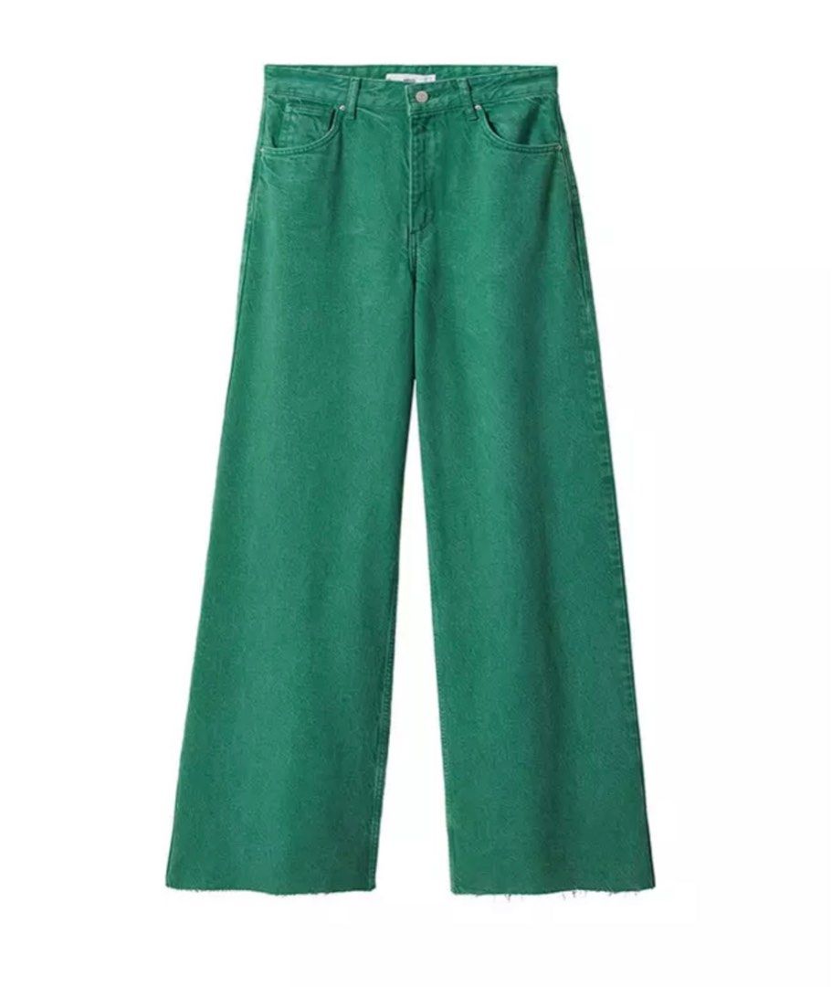 Mango Color Washed Wide Leg Jeans - Green, Women's Fashion, Bottoms ...