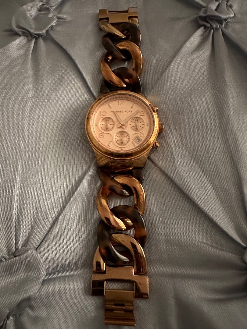 MICHAEL KORS Runway Rose Gold-tone Tortoise Twist Chain Link Ladies ...