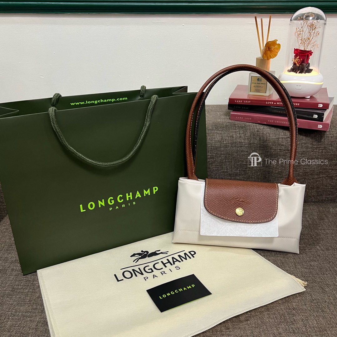 Original Longchamp Le Pliage Classic Paper White Medium Long Handle ...