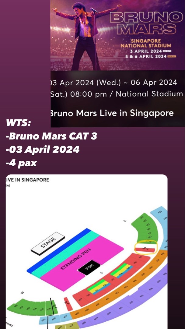 Ready Cat 3 Bruno Mars Live Concert Singapore 3 4 2024 Tiket And Voucher