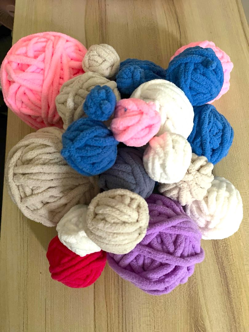 TAKE ALL!!! Frogged Plush Yarn: Cream, Frost White, Lilac, Blue, Hot ...