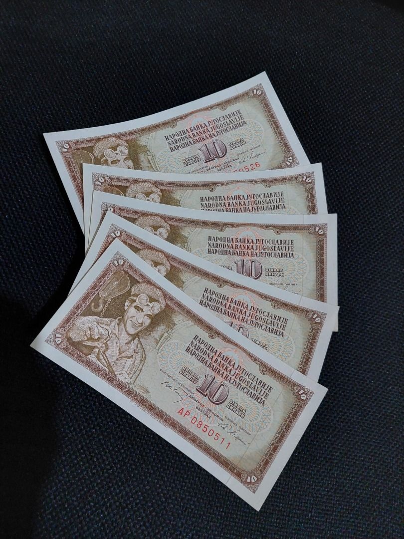 uang kertas kuno yugoslavia 10 dinara 5 lembar, Antik, Uang Lama di ...