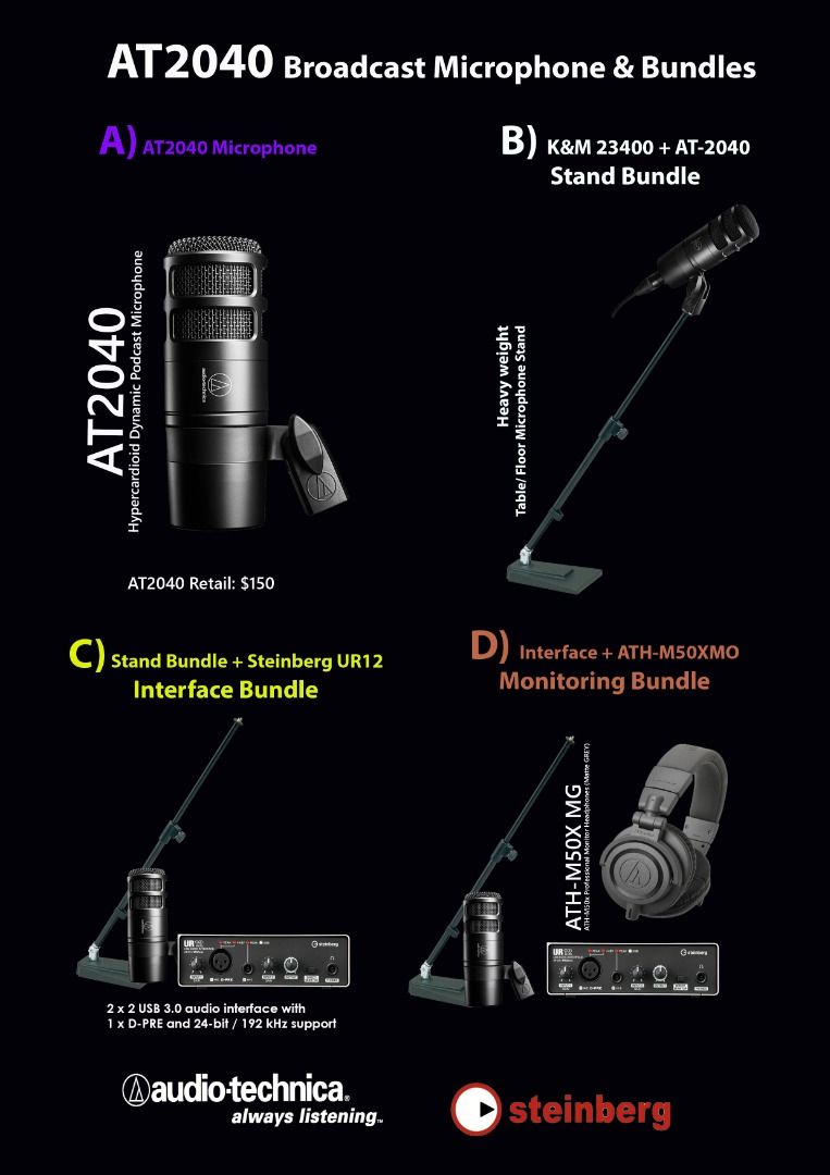 Audio-Technica AT2040 Dynamic HYPERCARDIOID Microphone, Audio ...