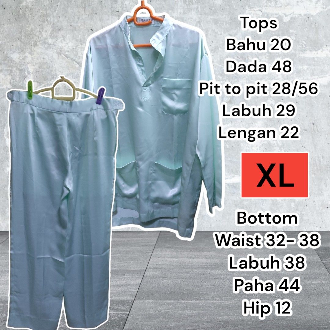 Baju Melayu Satin/light mint green/ XL size / dada 48/ baju raya, Men's ...