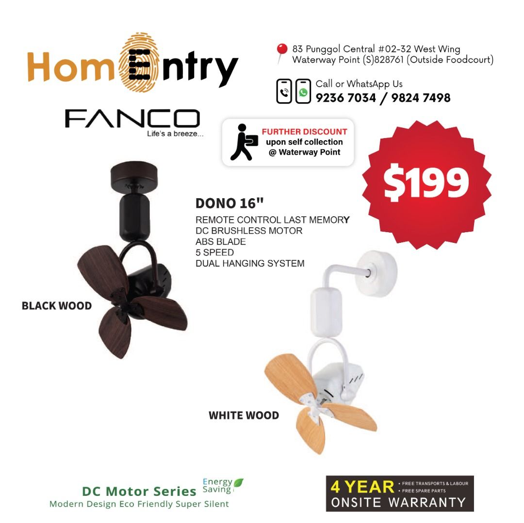 Fanco 16" Corner Ceiling or Wall Fans available in Black Wood/ White ...