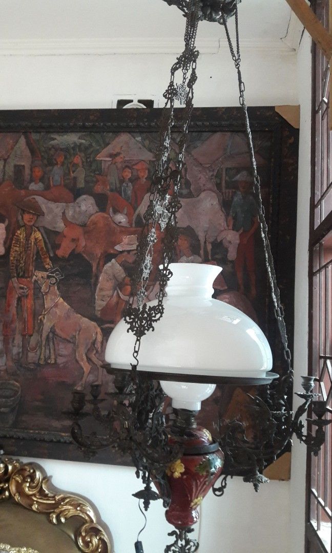 Jual lampu kerek/katrol jadul Majolica kap 40, Antik, Lainnya di Carousell