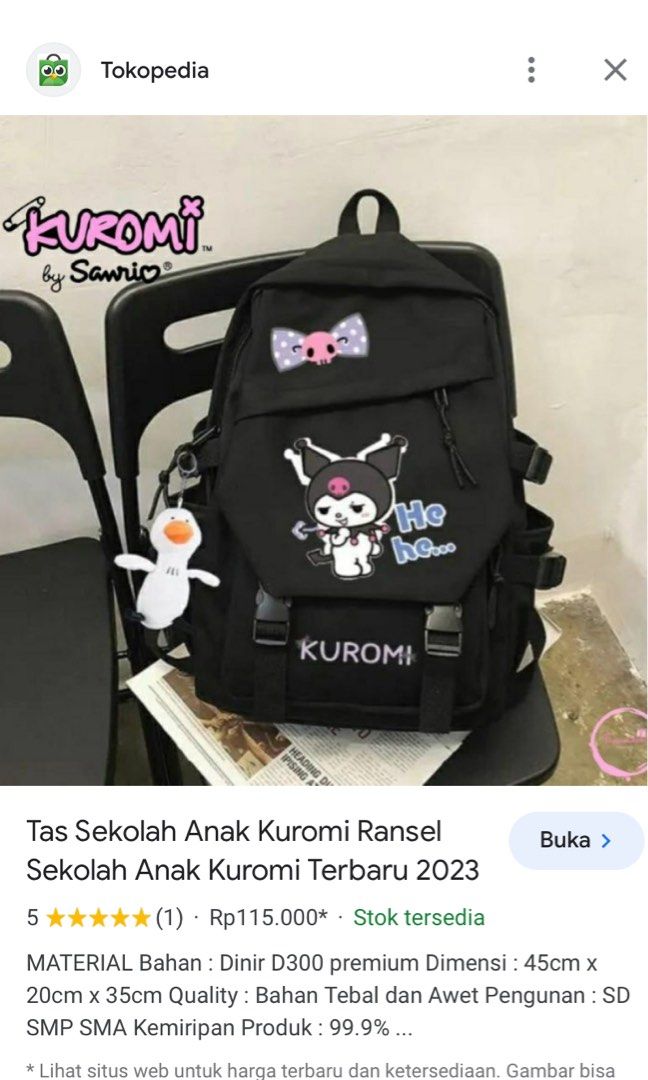 Kuromi School Backpack in Black Tas ransel sanrio kuromi warna hitam, Fesyen Wanita, Tas ...