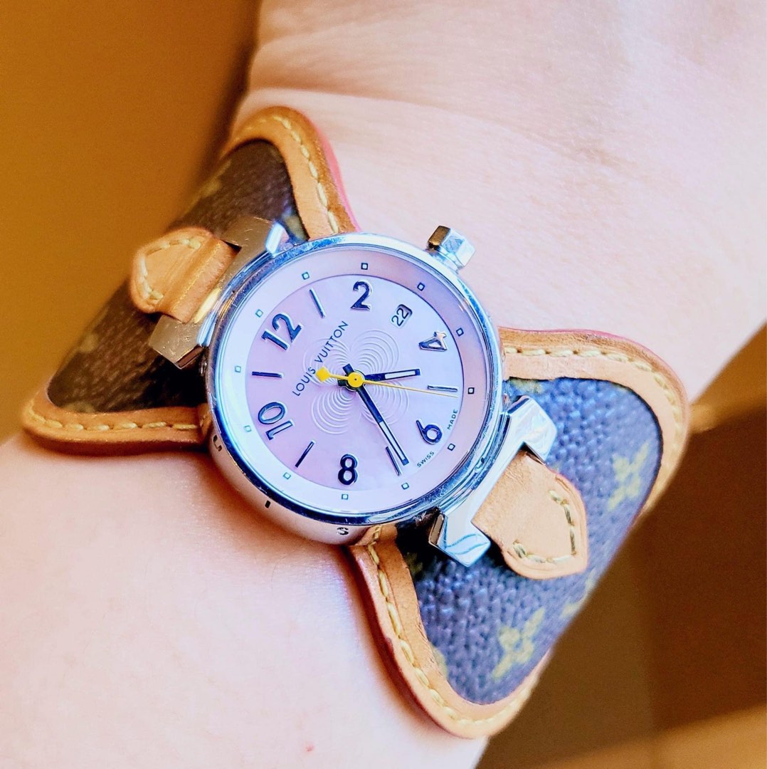 Louis Vuitton Tambour pink mother of pearl dial watch for women, Women ...