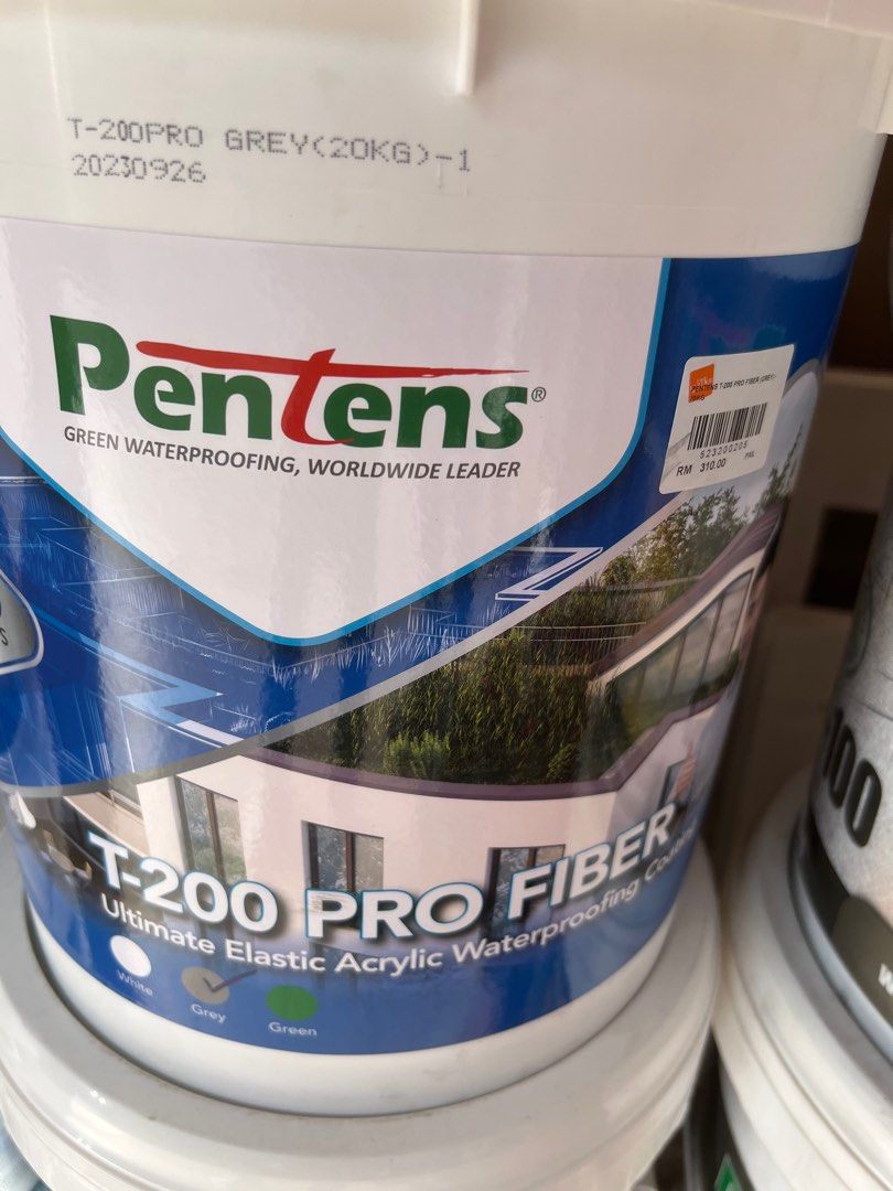 PENTENS T-200 Pro Fiber Ultimate Elastic Acrylic Waterproofing Coating 20kg, Grey, Furniture ...