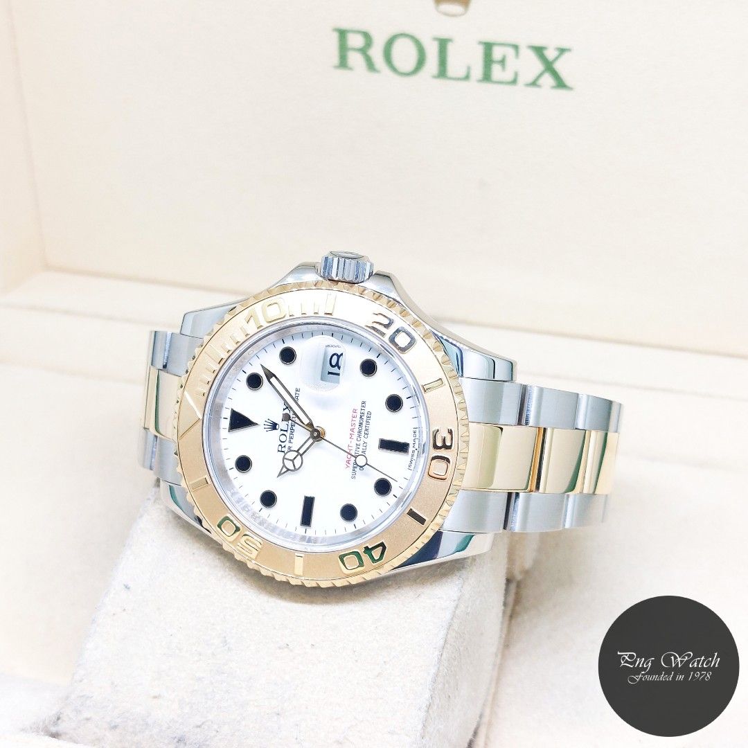 Rolex 40mm Oyster Perpetual 18K Half Yellow Gold White Dial Yachtmaster ...