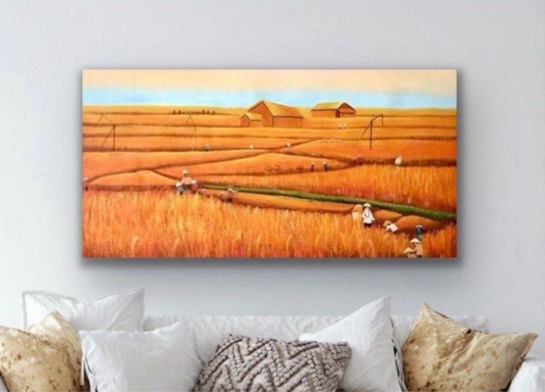 ️ Customised Oil Painting Handpainted Art Harvest Fengshui Padi Field ...