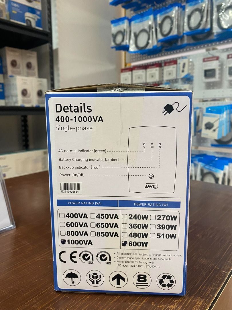 AWP AID1000 UPS 1KVA/600W Line Interactive 4 Sockets LED Indicators ...