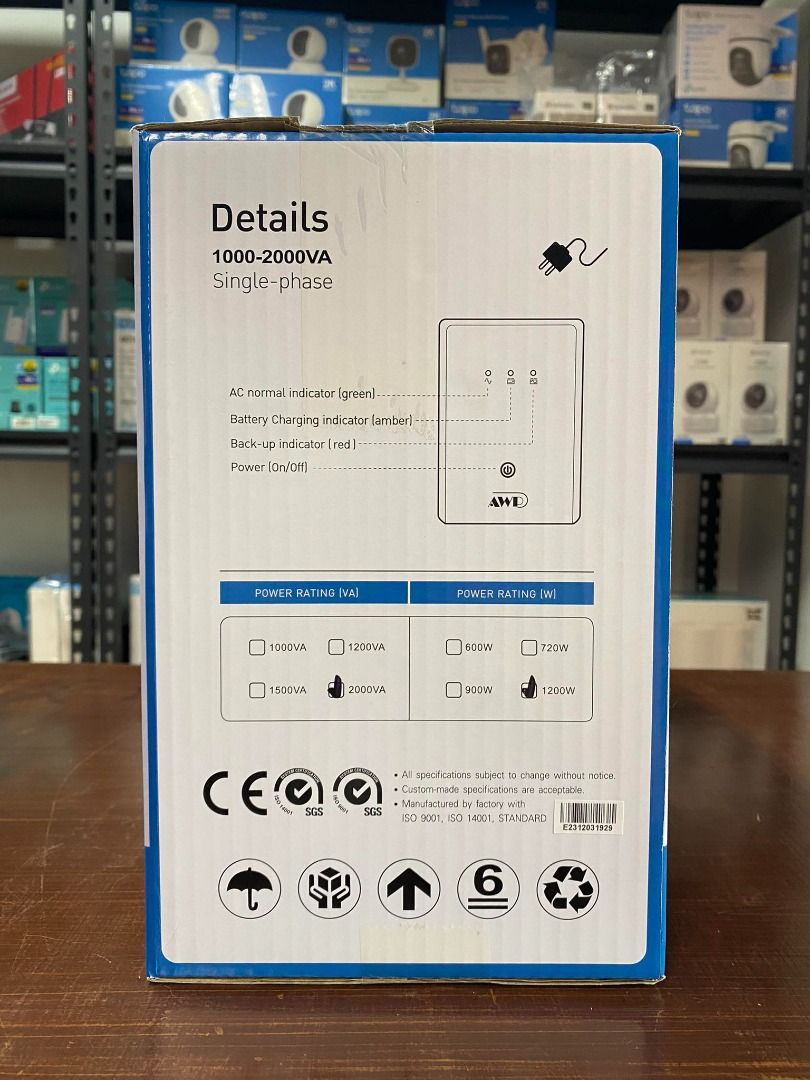 AWP AID2000 UPS 2KVA/1200W Line Interactive 6 Sockets LED Indicators ...