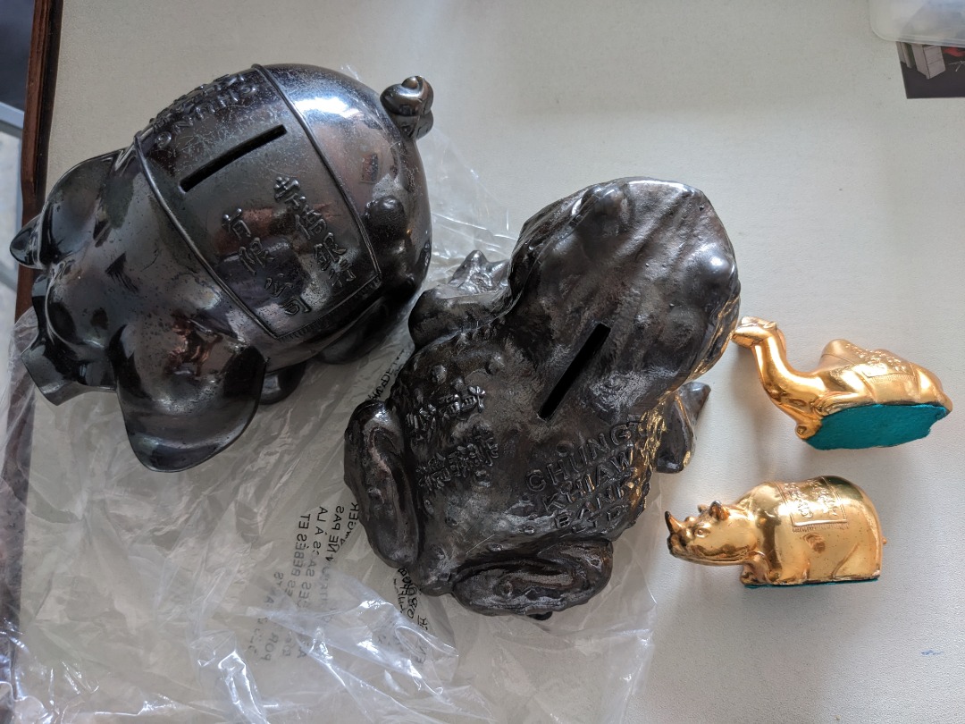 Chung Khiaw Bank singapore collectibles - metal coin banks + gold paper ...