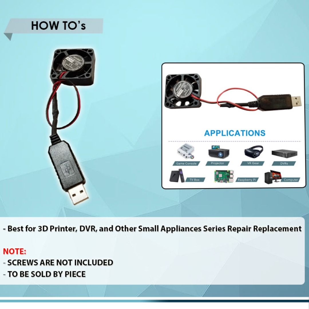 DC BRUSHLESS FAN 40mm to USB MALE 5V, 9V, 12V (1-PC per ORDER), 2-PIN ...