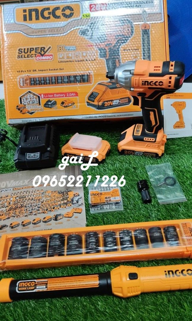 INGCO 20V Brushless Cordless Impact Wrench Combo Set, Commercial ...