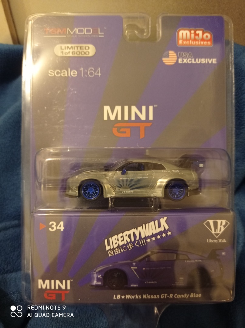 MINI GT 34 chase LBWK Nissan GT-R (R35) Candy Blue Type 1, Rear Wing ...