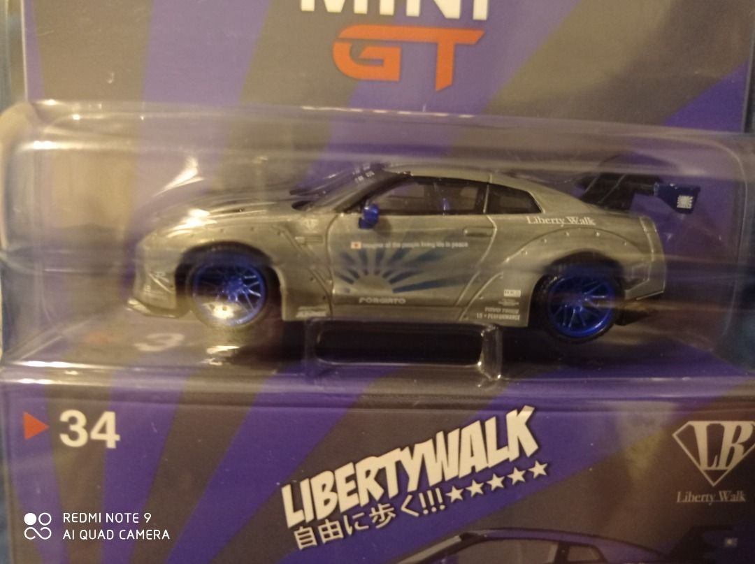 MINI GT 34 chase LBWK Nissan GT-R (R35) Candy Blue Type 1, Rear Wing ...
